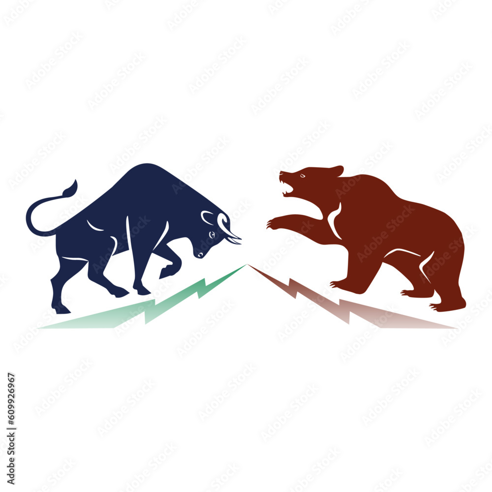 Illustrative vector drawing of bull vs bear fighting as a symbol of ...