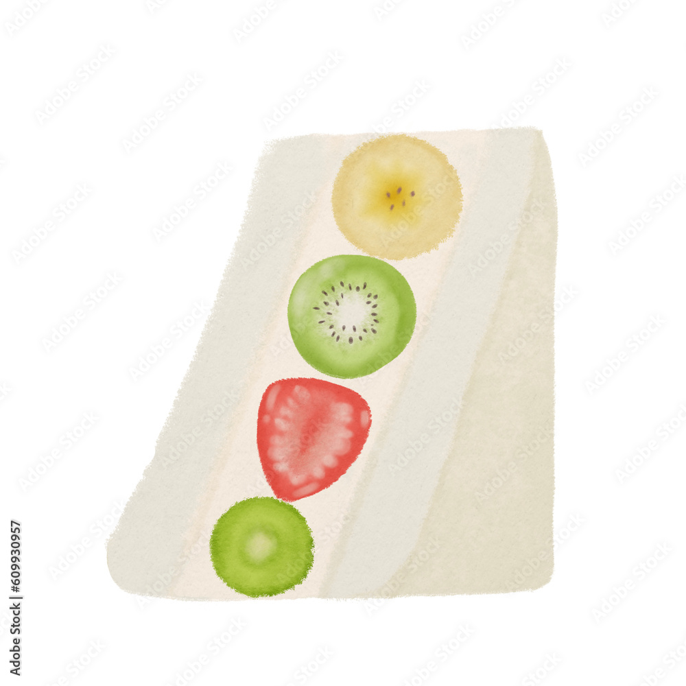 Japanese sandwich sando hand drawn fruity illustration kawaii food ...