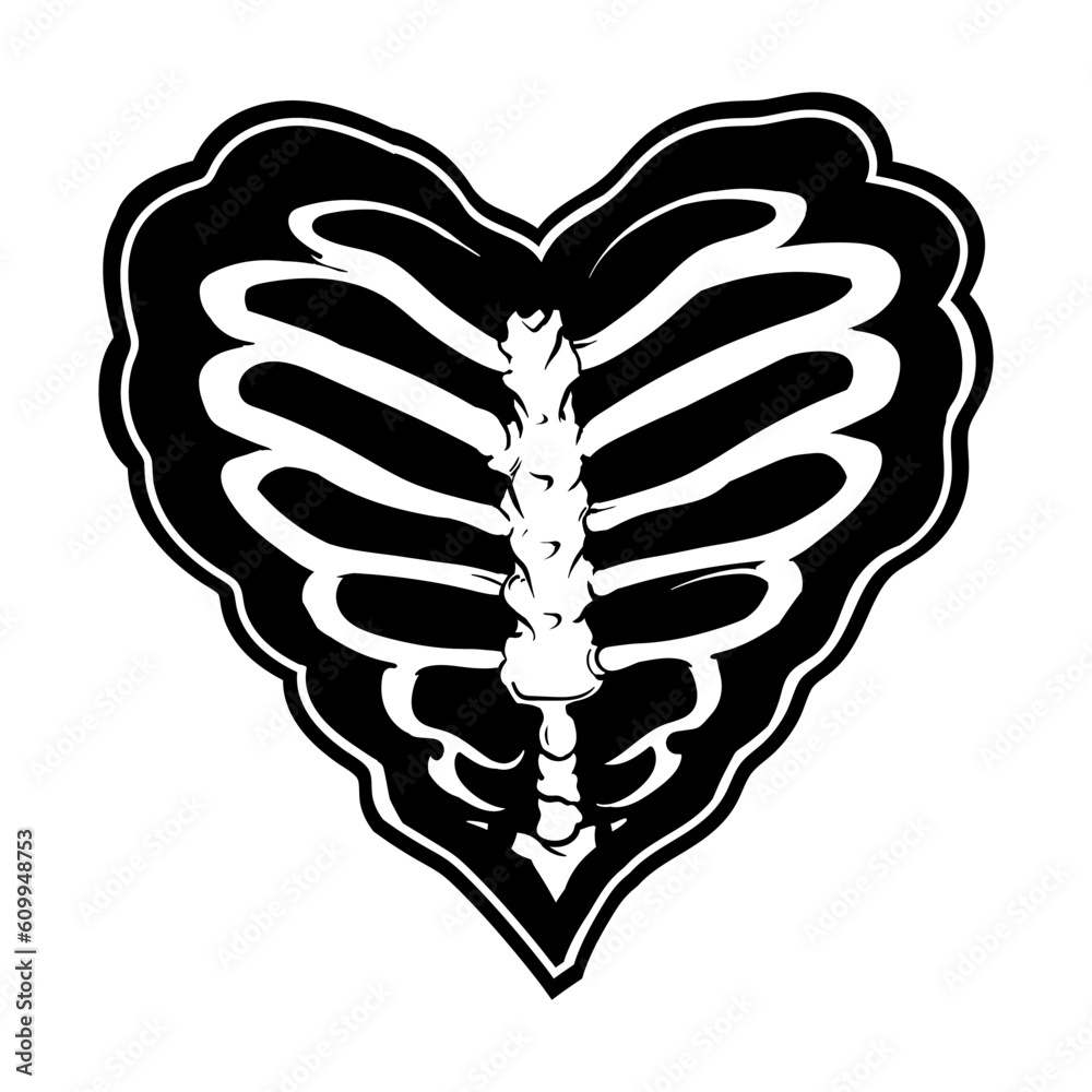 Skeleton chest bones showing heart shape. Heart rib cage in goth style ...