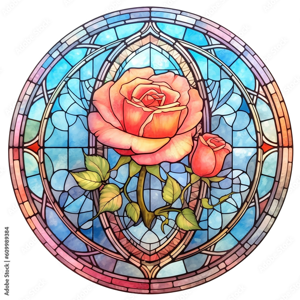 Stained Glass Rose Watercolor Clipart, Mosaic Art, Stained Glass Flower ...
