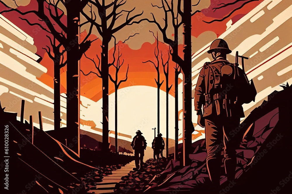 Soldier At War World War One Two Era With Dramatic Explosions and ...