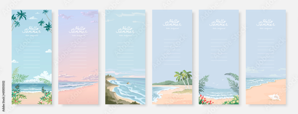 Set of beautiful vertical banner design template with sandy summer ...
