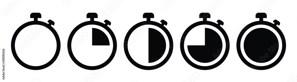 Timer icon collection. Set of timer and stopwatch icons. Countdown ...
