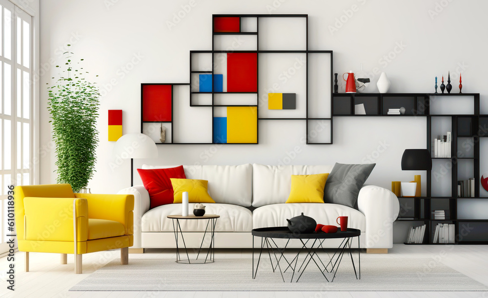 Suprematism style interior design of modern living room with abstract ...
