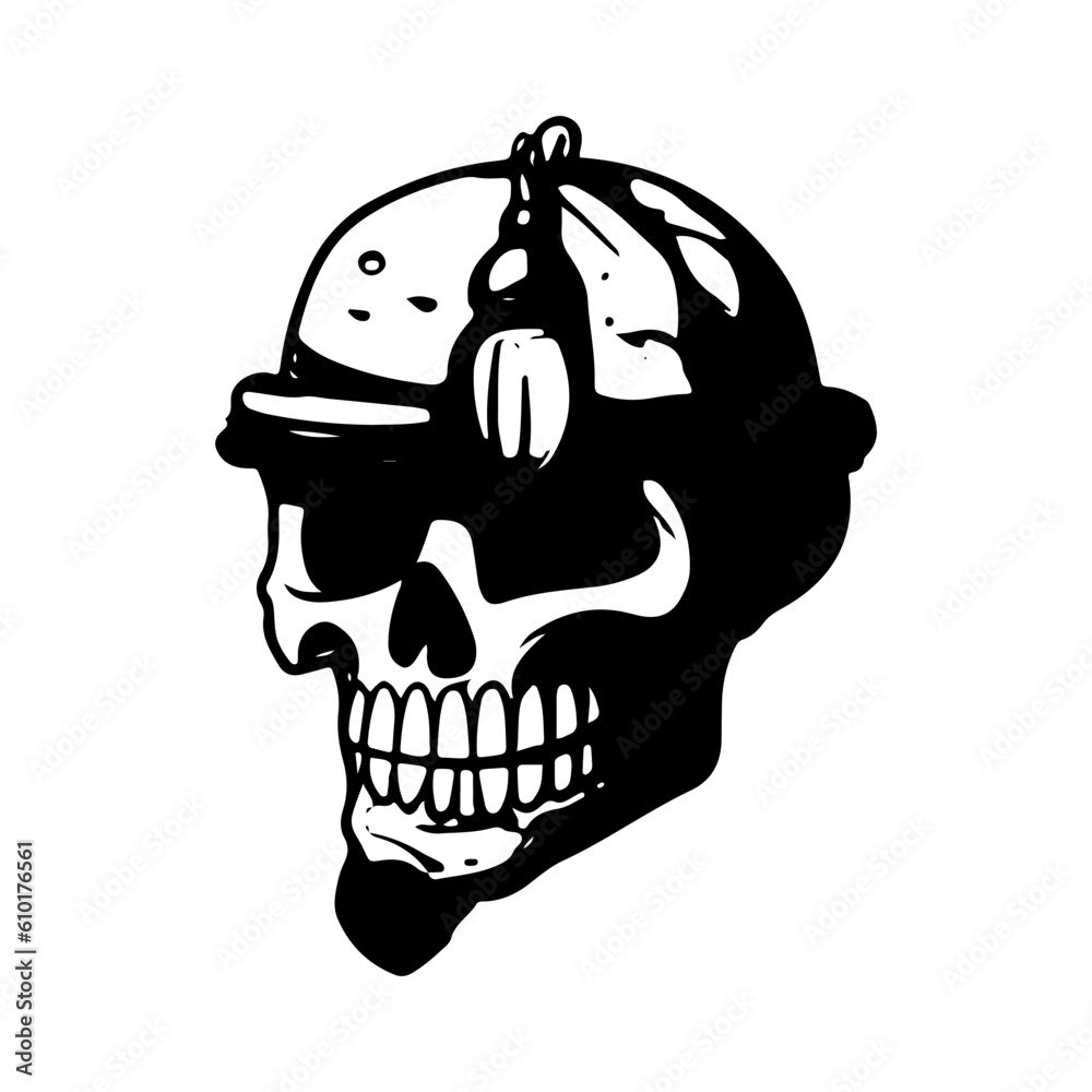 human skull horror scary creepy hand drawn line art vector illustration ...