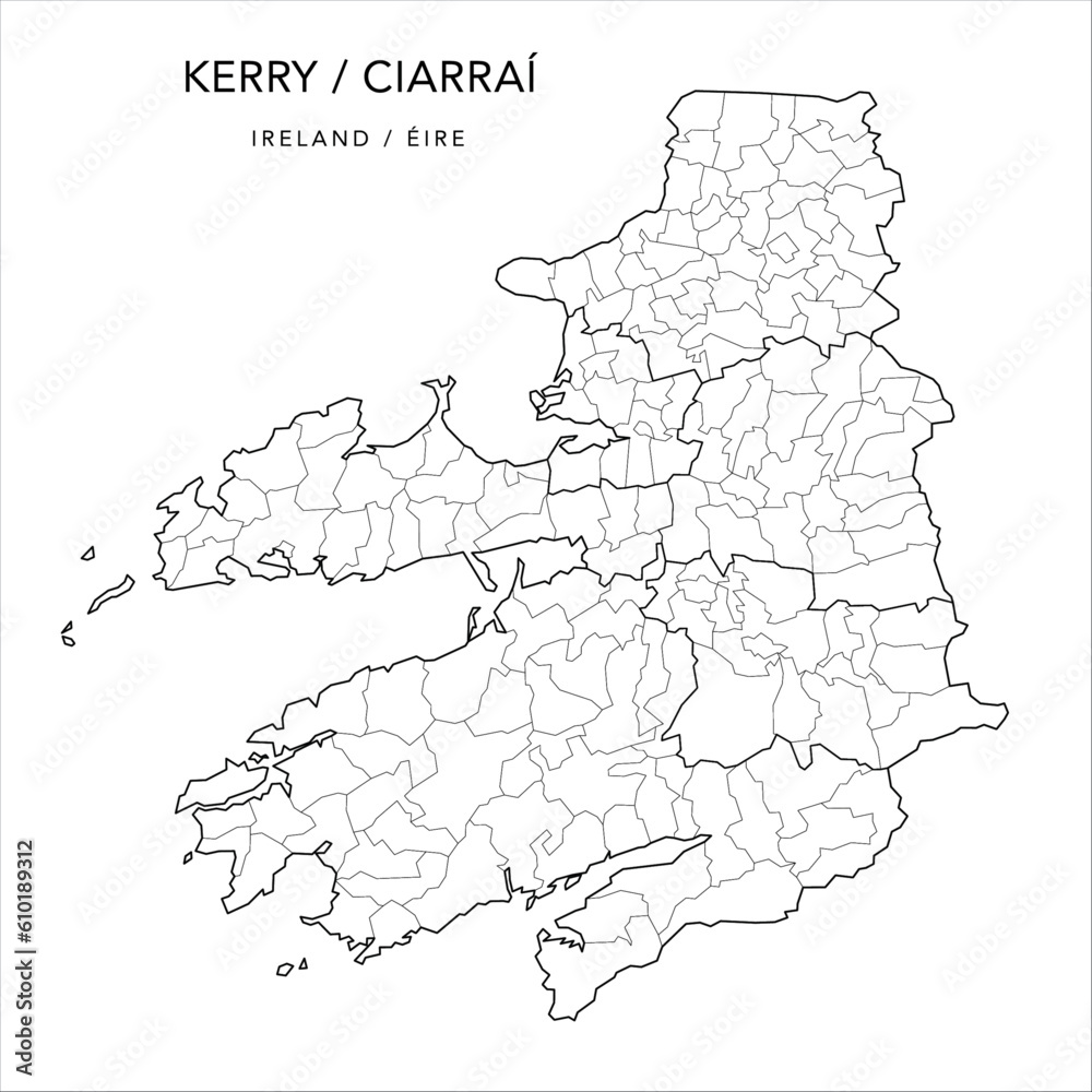 Vector Map of County Kerry (Countae Chiarraí) with the Administrative ...