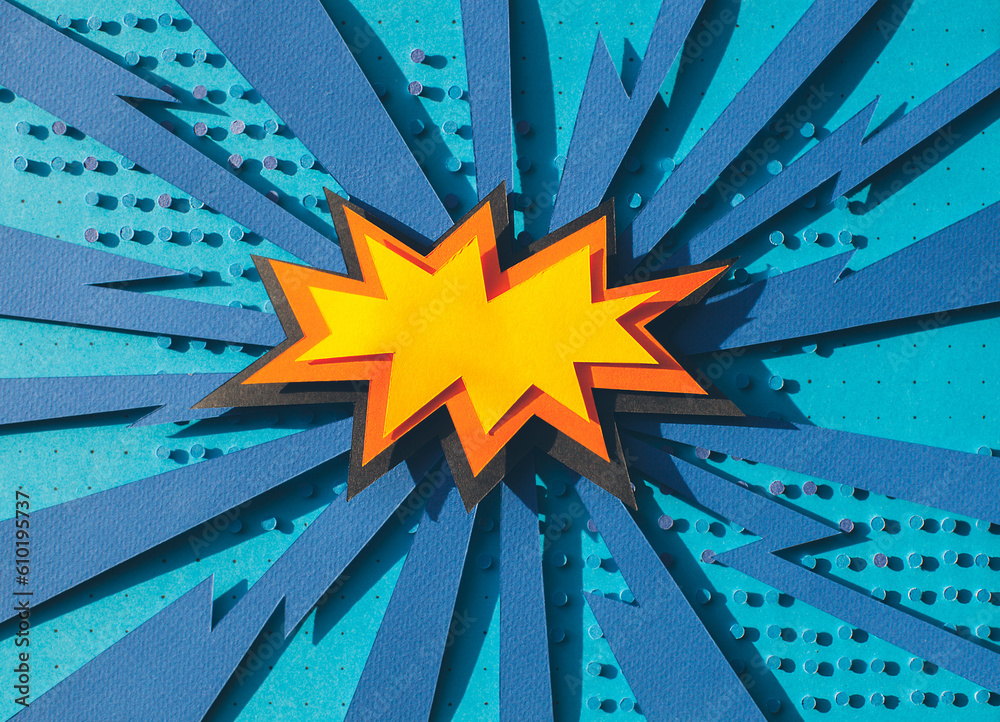 Handmade paper cutout pop art comic background with speech bubble ...