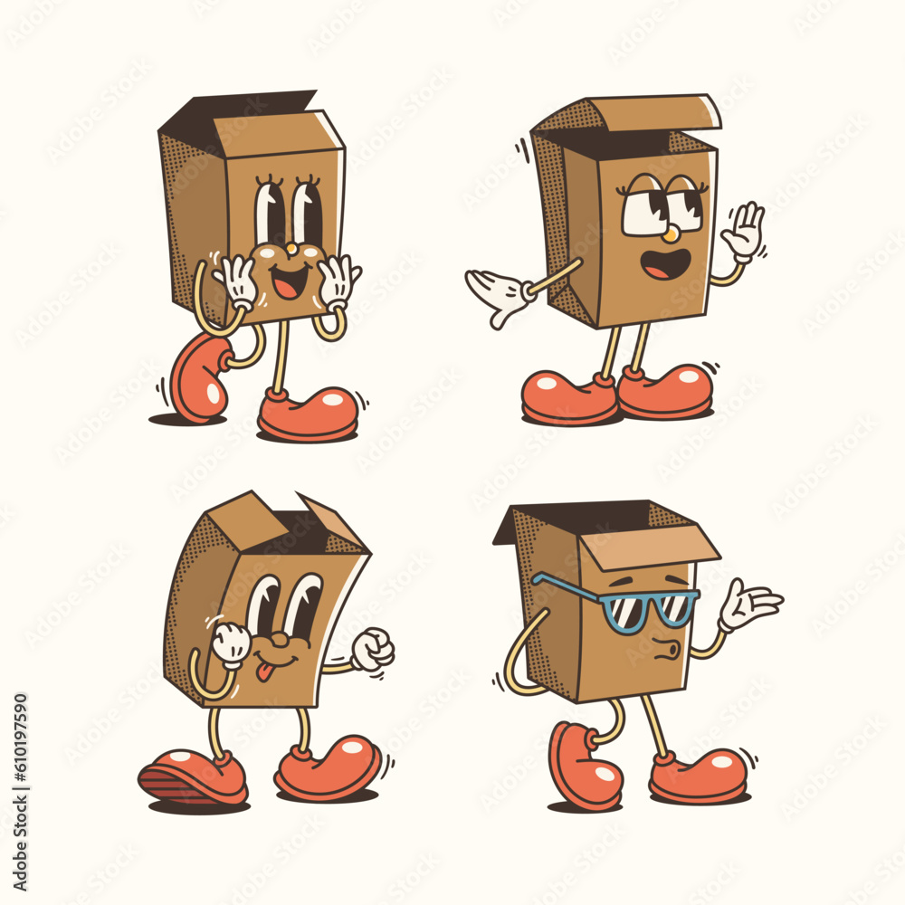 Set of Traditional Cartoon cardboard boxes Illustration with Varied ...