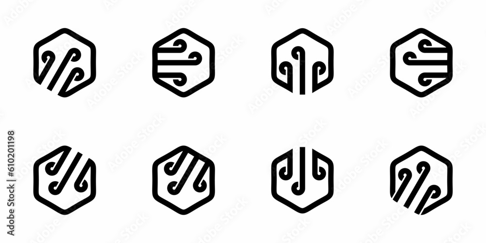 set of Hexa Octo Technology Logo Design, tentacle technology icon ...