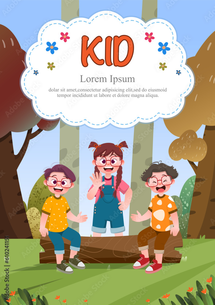 Cute children play outside. template for advertising brochures, ready ...