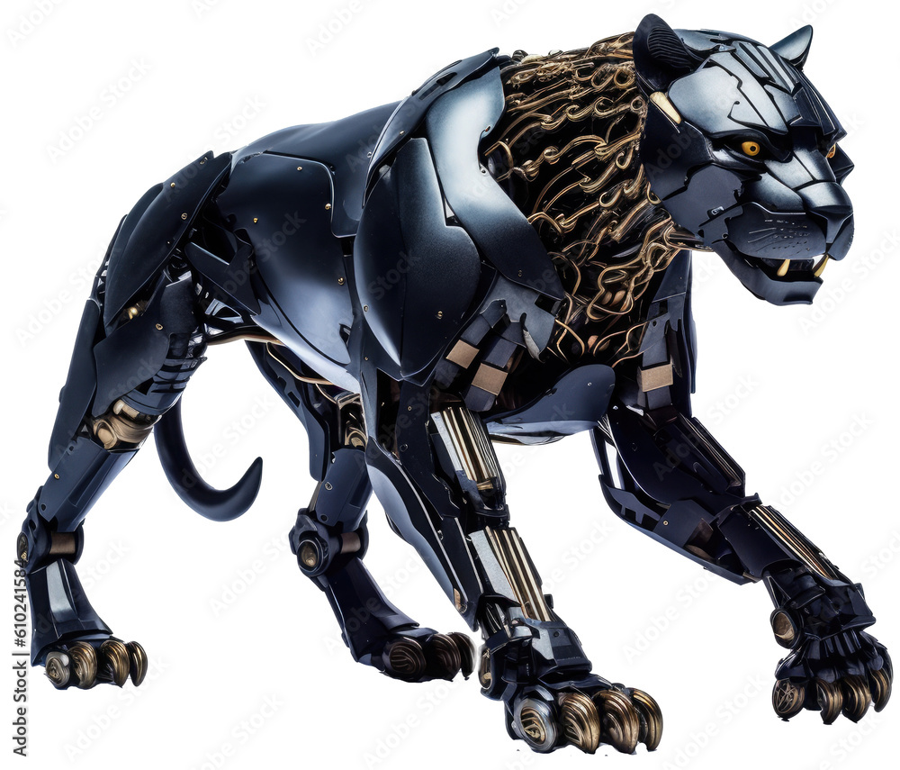 Robotic black panther as a mechanical cyber animal isolated on a ...