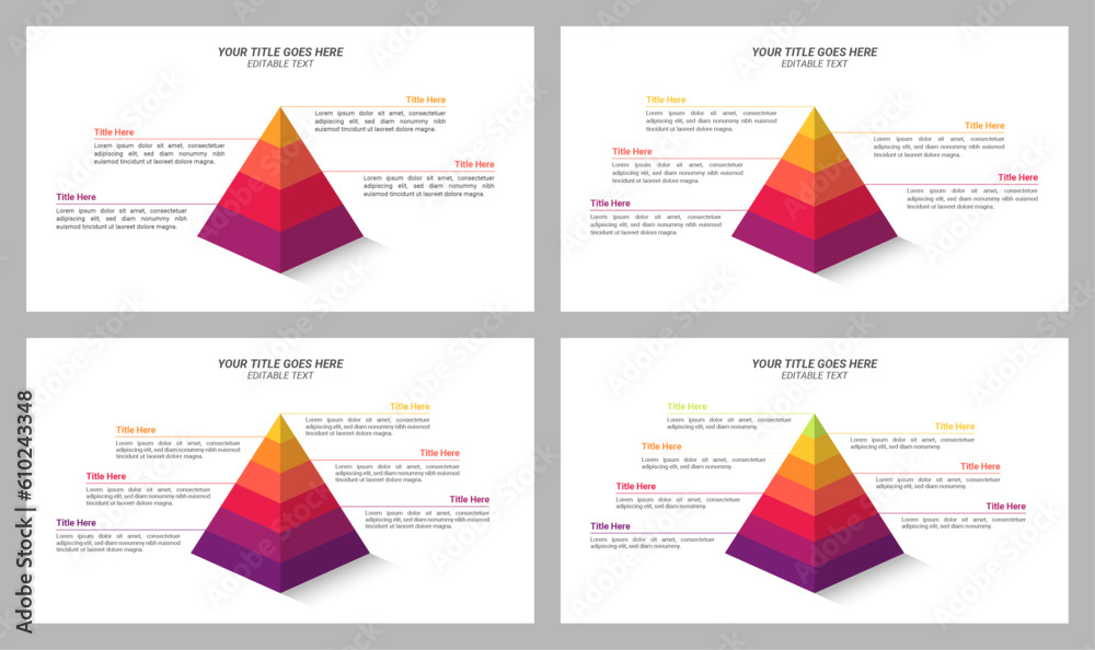 Editable Pyramid Infographic from with 4, 5, 6, and 7 Steps with 16:9 ...