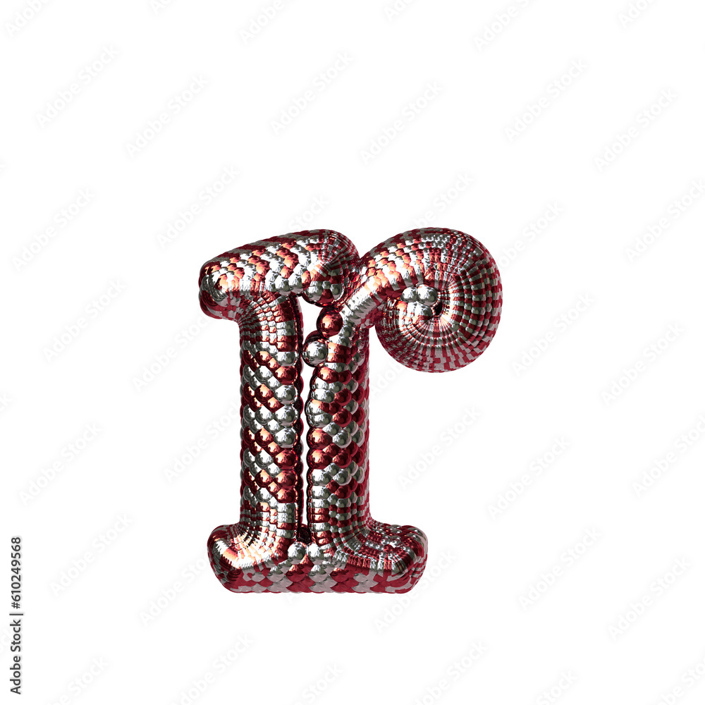 Symbol made of red and silver like the scales of a snake. letter r ...