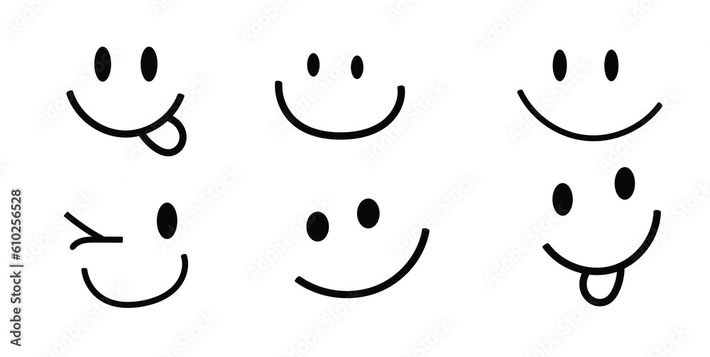 Vector Happy Doodle Smile Collection Isolated on White Background ...