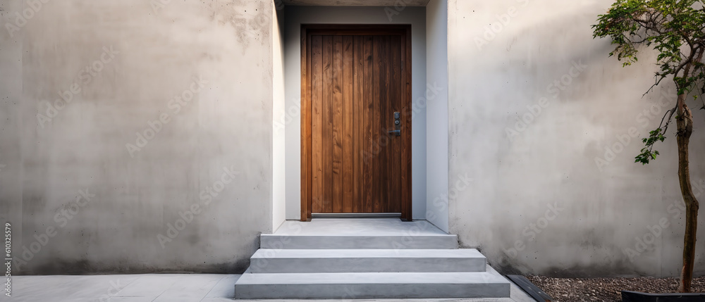 Front doors on street. Mockup with facade of a town building with ...