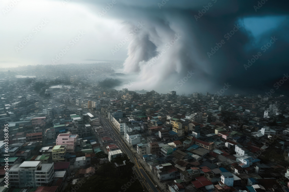 Typhoon effect endangering a big city with tsunami and other natural ...