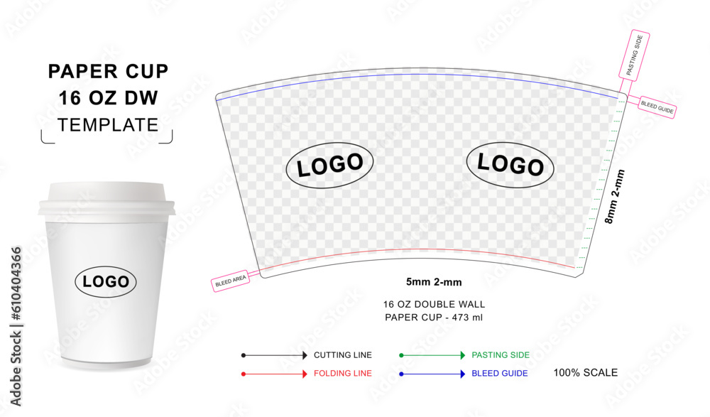 Paper cup die cut template for 16 ounce Double wall with 3D blank ...