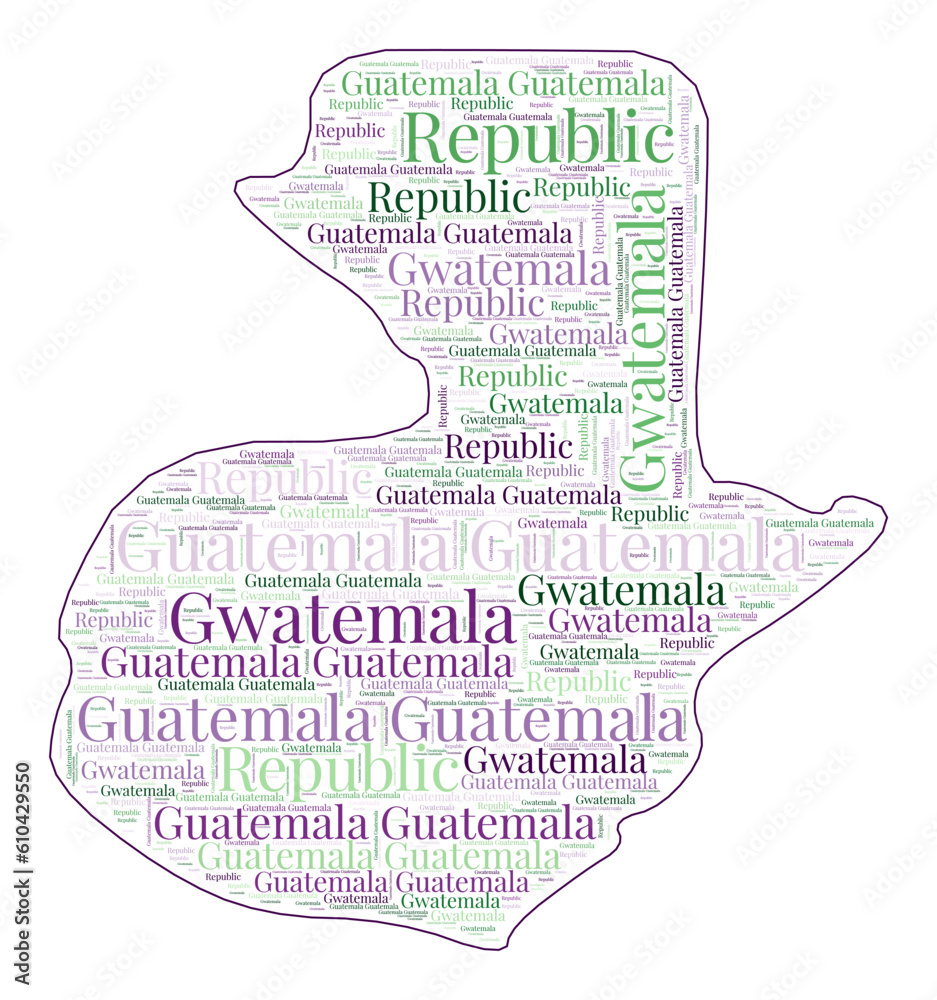 Guatemala shape filled with country name in many languages. Guatemala ...