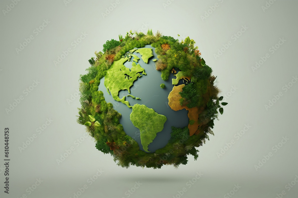 The earth is on a grey background with trees, in the style of highly ...