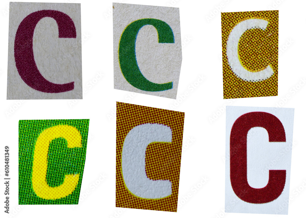 Letter c magazine cut out font, ransom letter, isolated collage ...