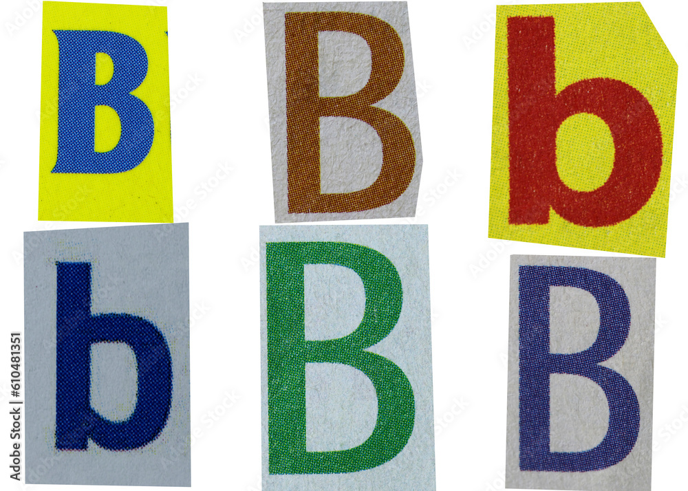 Letter b magazine cut out font, ransom letter, isolated collage ...