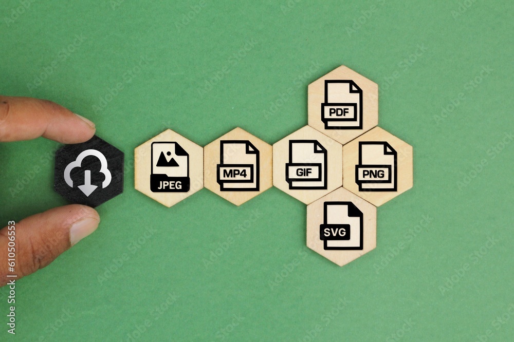 Foto de Stock wooden box with save file icon or download file format ...