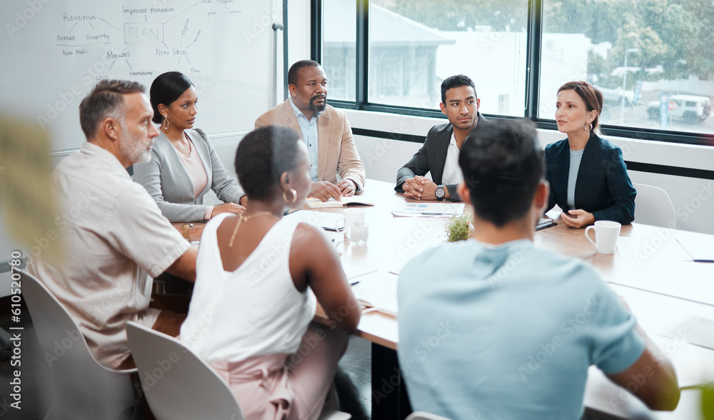 Business people, meeting and strategy in corporate planning ...