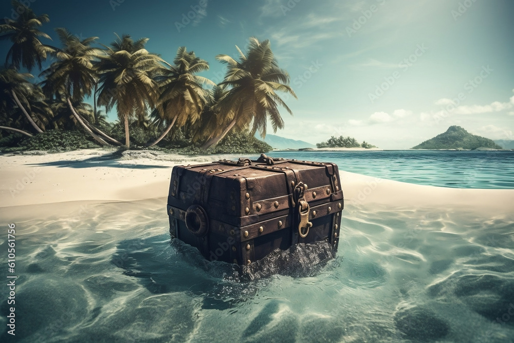 Ancient and vintage treasure chest made of wooden panels placed on ...