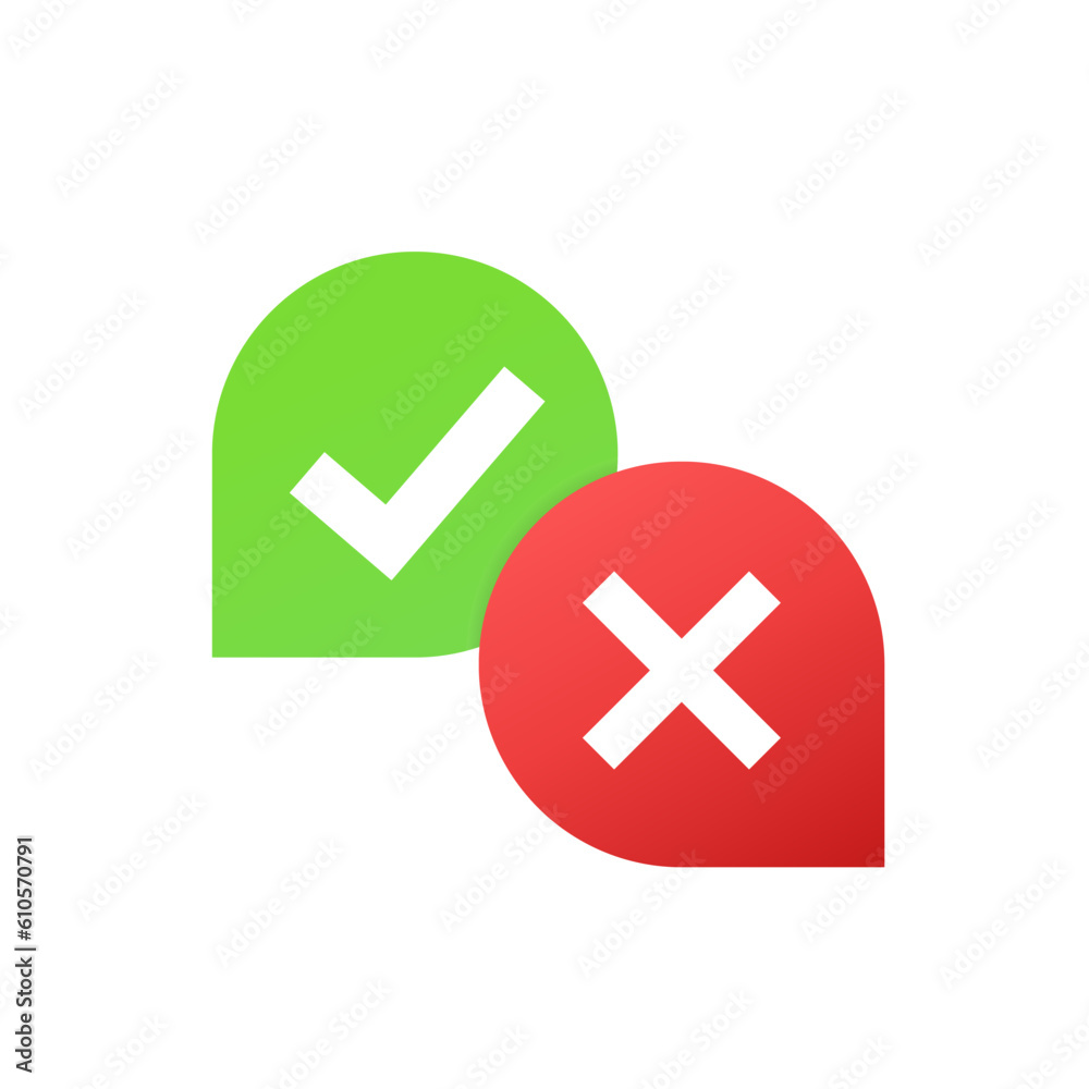 Green tick and red cross, negative symbol. Tick and cross signs. Green ...