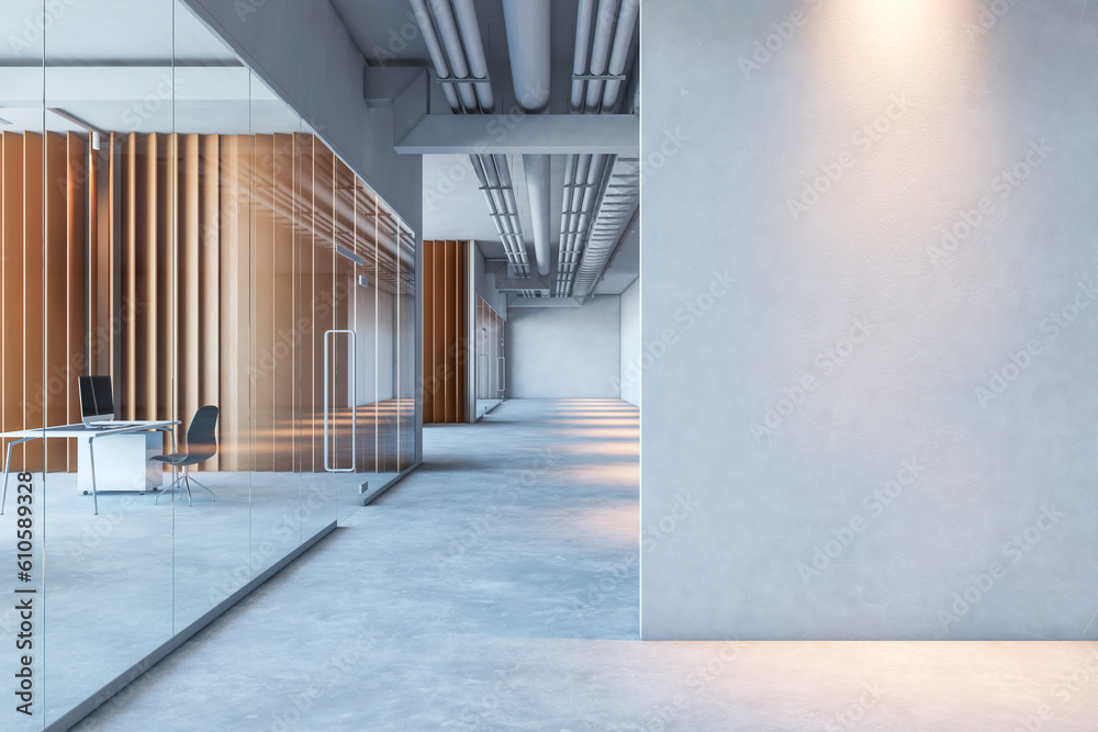 Front view on blank grey partition with place for your poster or ...