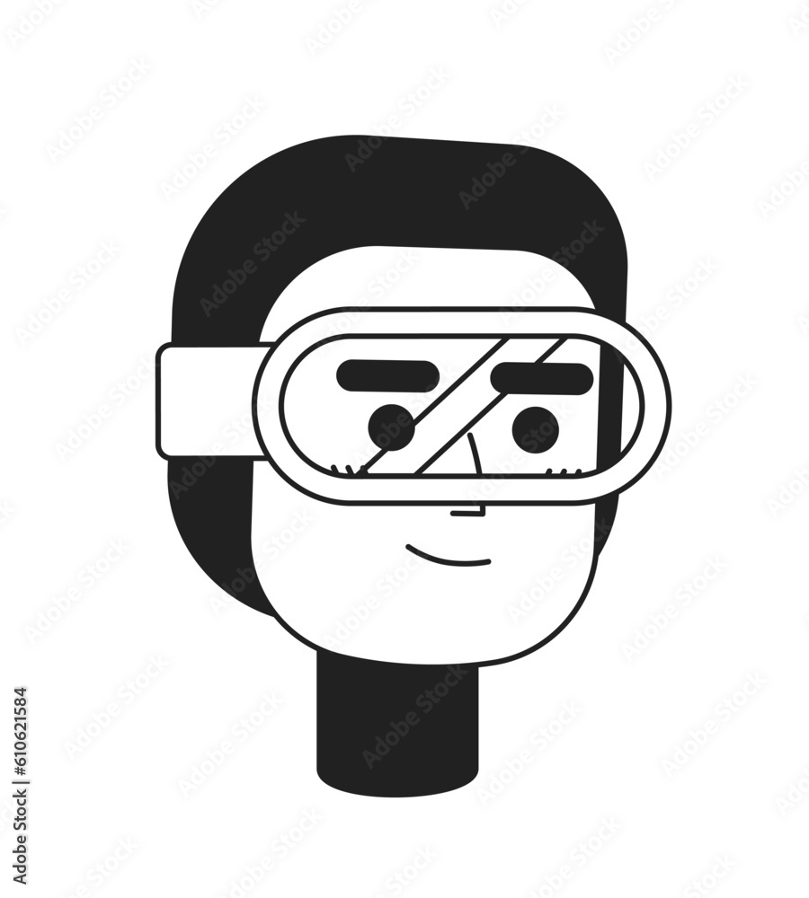 Confident smiling male scuba diver with head gear monochrome flat ...