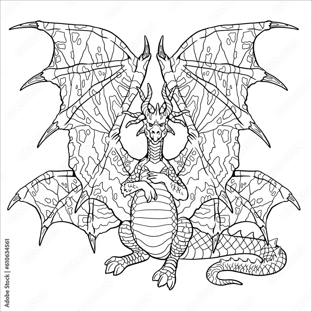Dragon coloring page. Fantasy vector illustration with mythical ...