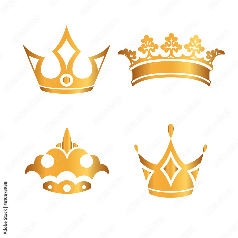Golden crown icon set. Collection of crown awards for winners ...