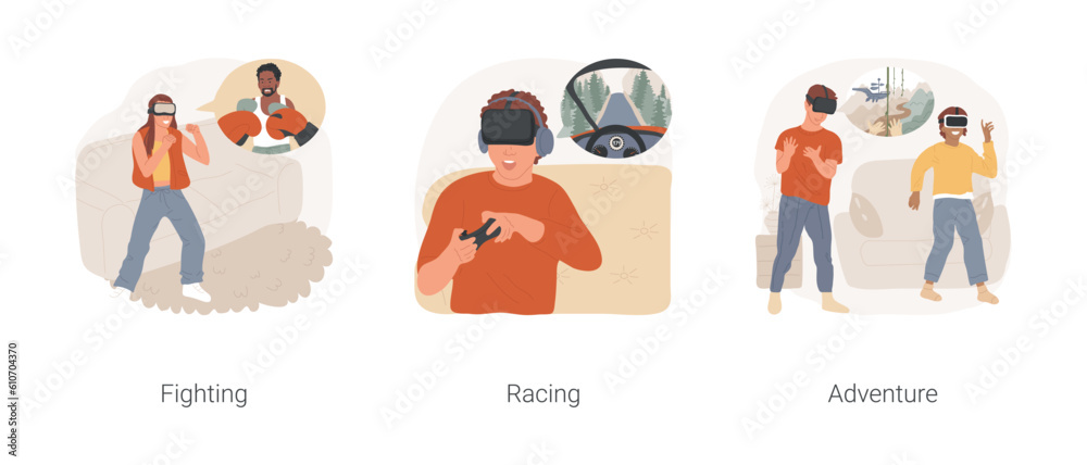 Стоковий вектор VR at home isolated cartoon vector illustration set ...
