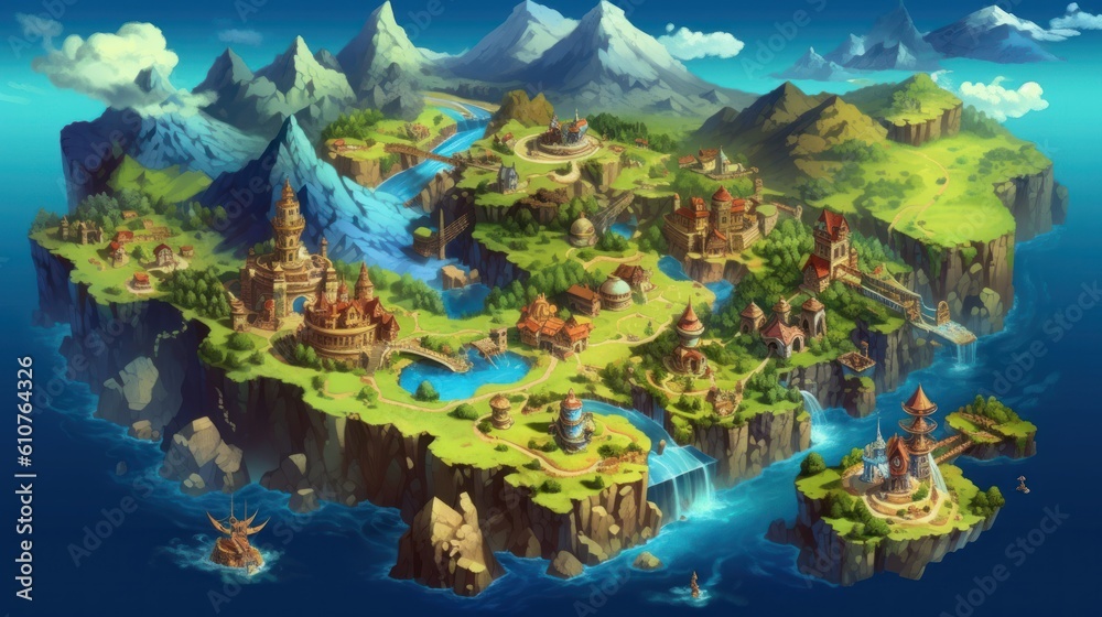 RPG Game World Map Stock Illustration | Adobe Stock