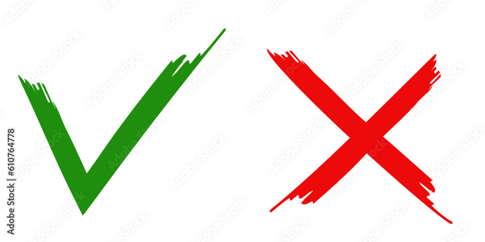 Green check mark, red cross, positive negative answer, yes no answer ...
