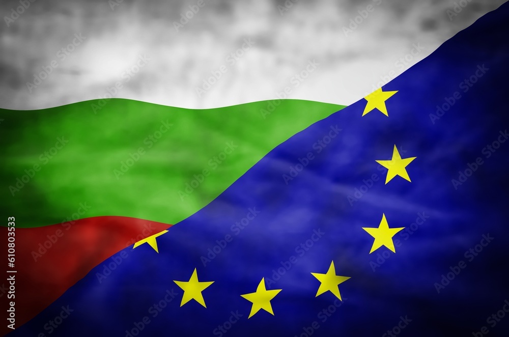 Bulgaria and European Union mixed flag. Wavy flag of Bulgaria and ...