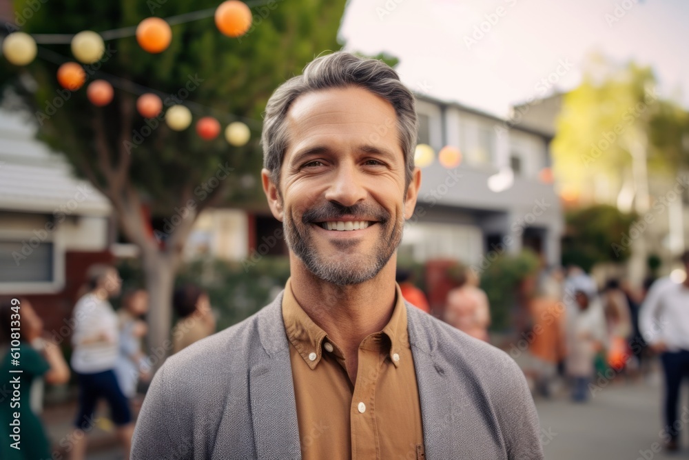 Medium shot portrait photography of a pleased man in his 40s that is ...