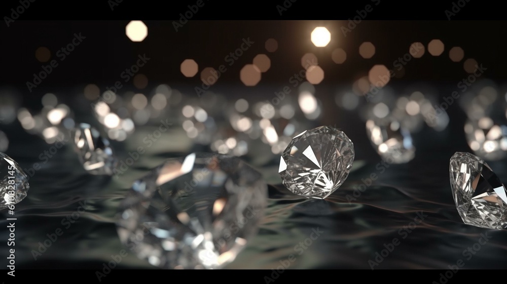 Diamonds falling from above, dark background and depth of field ...