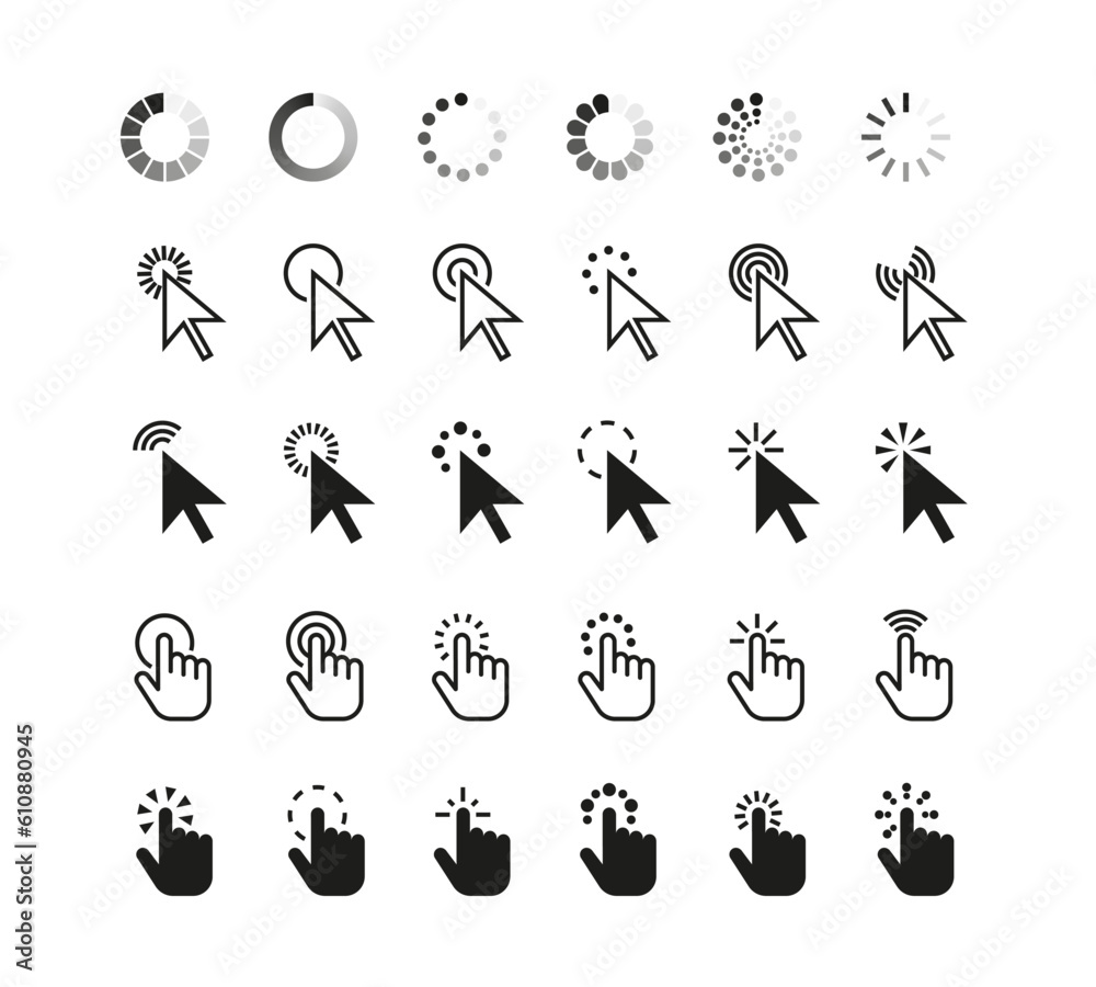Vector de Stock Pointer click cursor icon. Web outline pictogram cursors arrow, computer hand ...