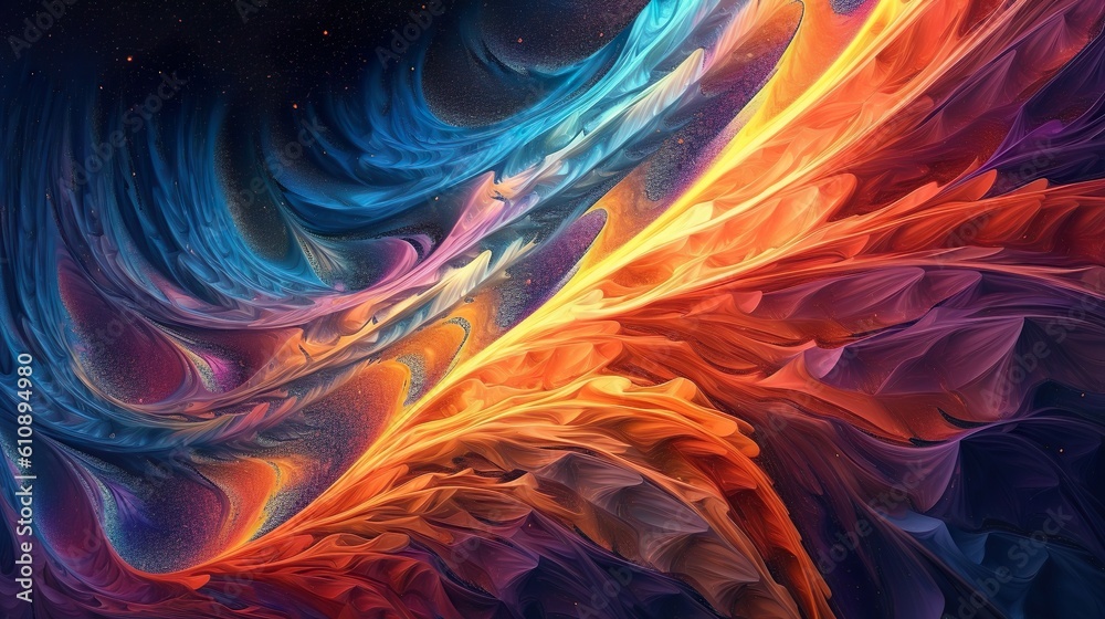 Abstract background with colorful dry sand or powder swirling and ...