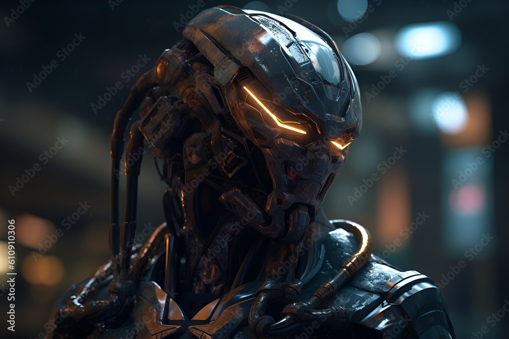 Portrait of sci-fi robot android science fiction cyborg with strong ...