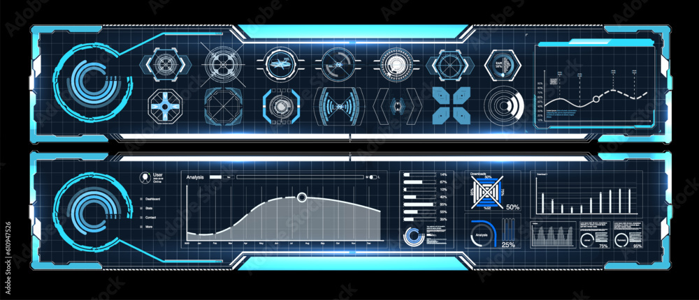 Futuristic Vector HUD Interface Screen Design. Digital callouts titles ...