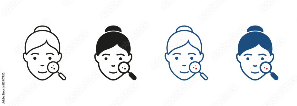 Skincare Checkup of Girl Face with Magnifier Pictogram. Facial Skin ...