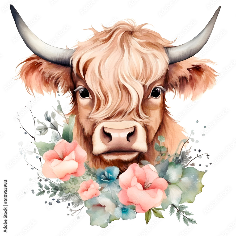 Highland cow watercolor clipart, isolated, transparent background ...