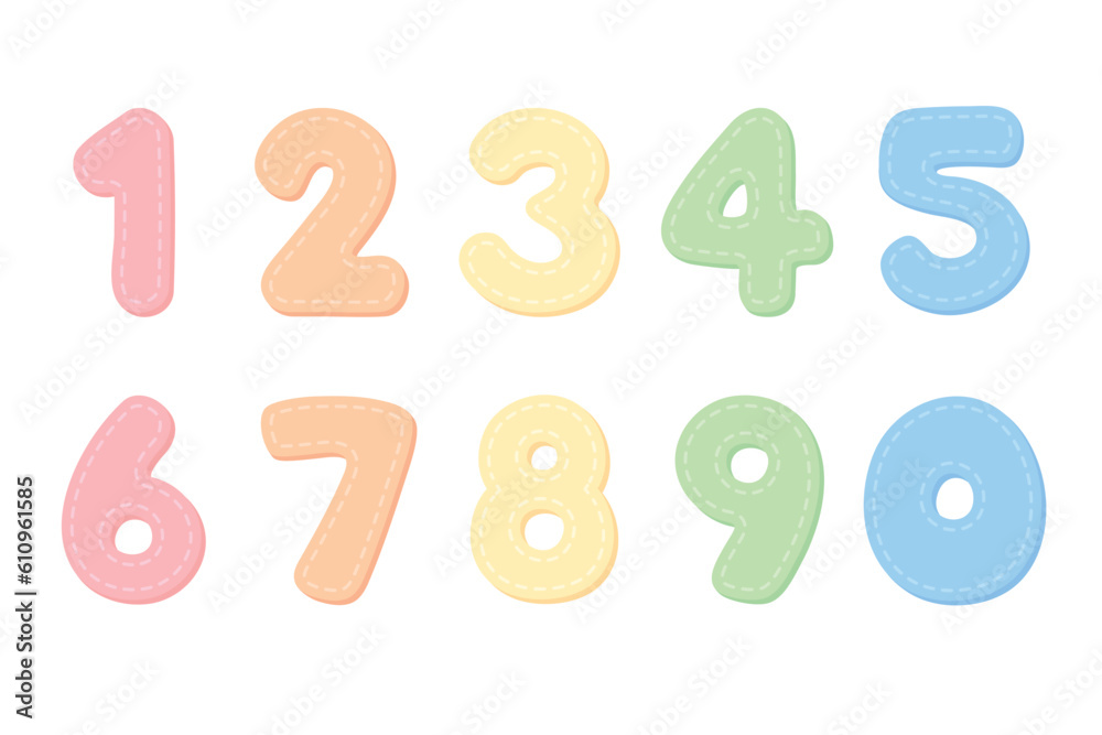 Cute pastel stitched numbers for kids, from zero to nine. Vector ...