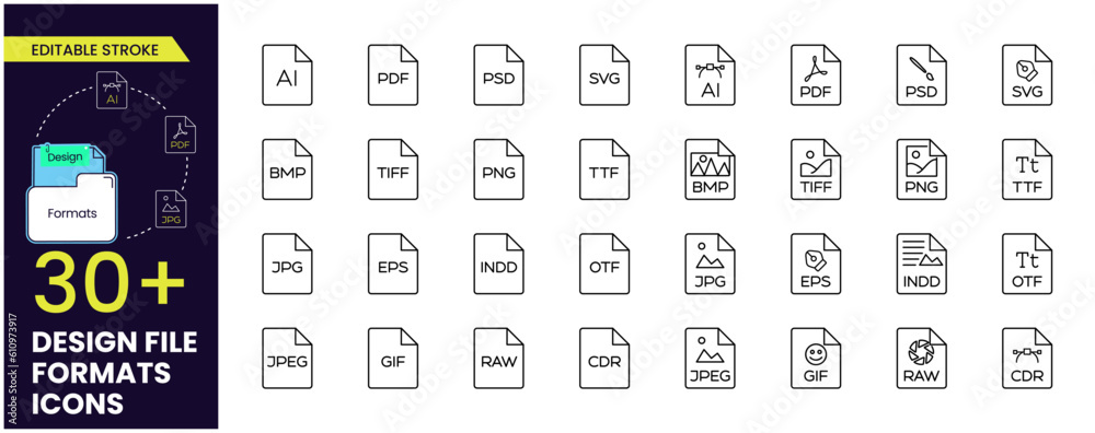 Design File Formats Stroke Icons such as EPS, AI, PDF, RAW, JPG, SVG ...