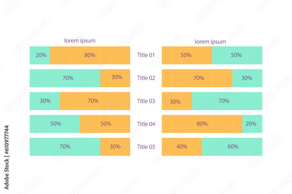 Mirror rectangular infographic chart design template. Percentage ...