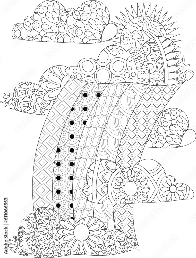 rainbow clouds zentangle mandala coloring page for adults Stock Vector ...