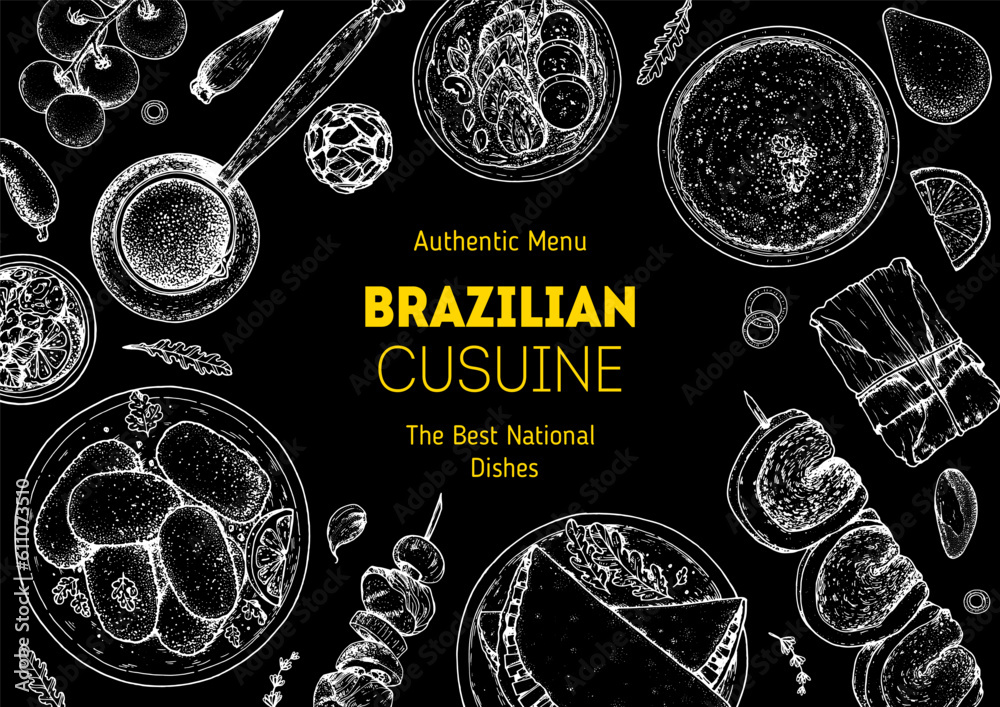 Brazilian food top view vector illustration. Food menu design template ...